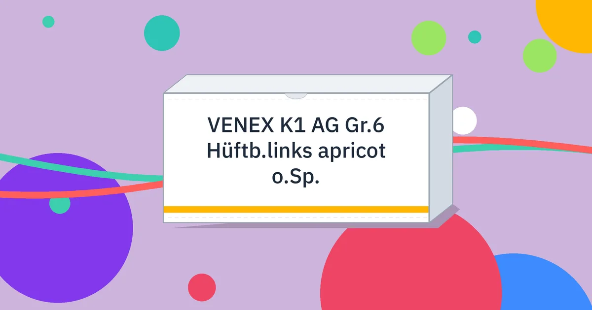 Symbolbild: Packung mit der Aufschrift VENEX K1 AG Gr.6 Hüftb.links apricot o.Sp. (PZN 03206038) – Verfügbarkeit und Bezug in Apotheken in Frankfurt am Main