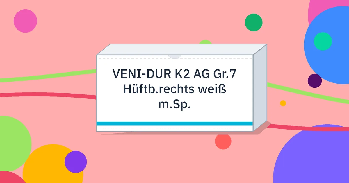 Symbolbild: Packung mit der Aufschrift VENI-DUR K2 AG Gr.7 Hüftb.rechts weiß m.Sp. (PZN 03251091) – Verfügbarkeit und Bezug in Apotheken in Frankfurt am Main
