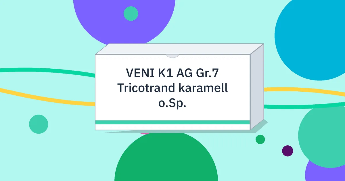 Symbolbild: Packung mit der Aufschrift VENI K1 AG Gr.7 Tricotrand karamell o.Sp. (PZN 13762349) – Verfügbarkeit und Bezug in Apotheken in Frankfurt am Main