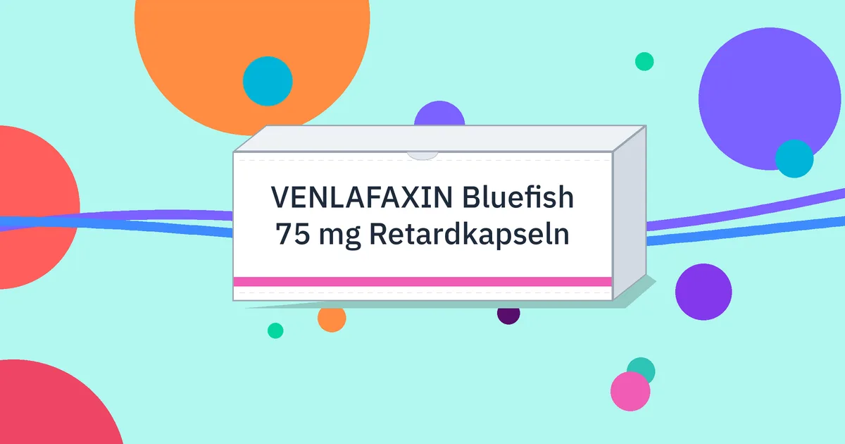 Symbolbild: Packung mit der Aufschrift VENLAFAXIN Bluefish 75 mg Retardkapseln (PZN 01997975) – Verfügbarkeit und Bezug in Apotheken in Frankfurt am Main