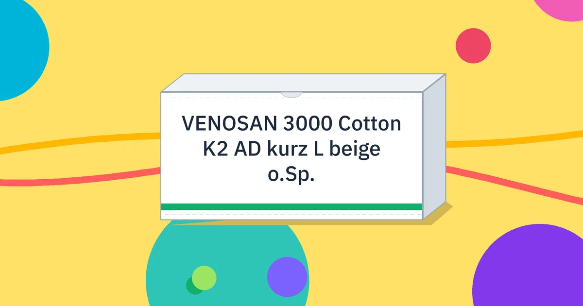 Symbolbild: Packung mit der Aufschrift VENOSAN 3000 Cotton K2 AD kurz L beige o.Sp. (PZN 14421231) – Verfügbarkeit und Bezug in Apotheken in Frankfurt am Main