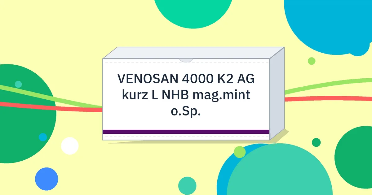 Symbolbild: Packung mit der Aufschrift VENOSAN 4000 K2 AG kurz L NHB mag.mint o.Sp. (PZN 19154355) – Verfügbarkeit und Bezug in Apotheken in Frankfurt am Main