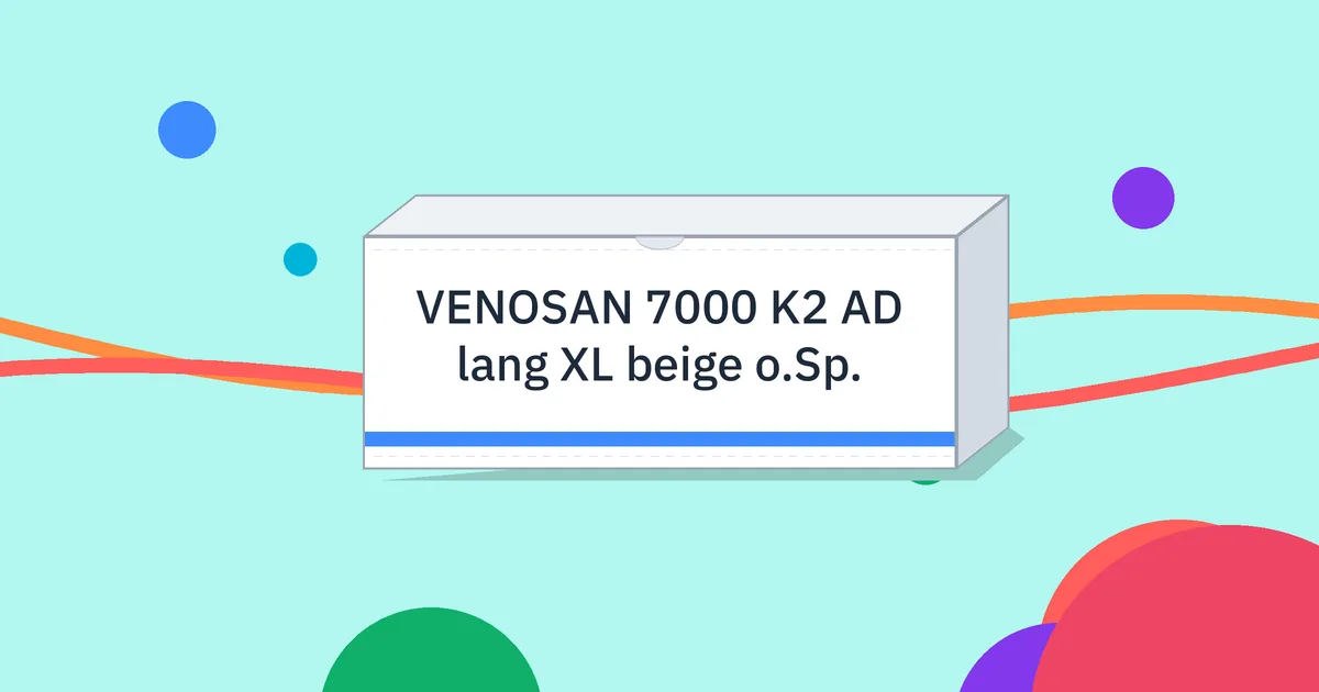 Symbolbild: Packung mit der Aufschrift VENOSAN 7000 K2 AD lang XL beige o.Sp. (PZN 14434179) – Verfügbarkeit und Bezug in Apotheken in Frankfurt am Main