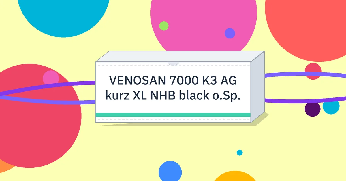 Symbolbild: Packung mit der Aufschrift VENOSAN 7000 K3 AG kurz XL NHB black o.Sp. (PZN 14436617) – Verfügbarkeit und Bezug in Apotheken in Frankfurt am Main