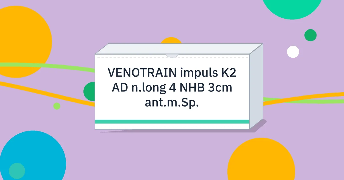 Symbolbild: Packung mit der Aufschrift VENOTRAIN impuls K2 AD n.long 4 NHB 3cm ant.m.Sp. (PZN 15224107) – Verfügbarkeit und Bezug in Apotheken in Frankfurt am Main