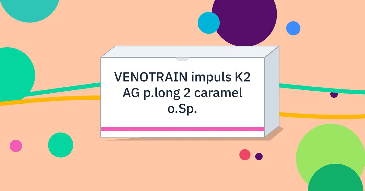 Symbolbild: Packung mit der Aufschrift VENOTRAIN impuls K2 AG p.long 2 caramel o.Sp. (PZN 08420635) – Verfügbarkeit und Bezug in Apotheken in Frankfurt am Main