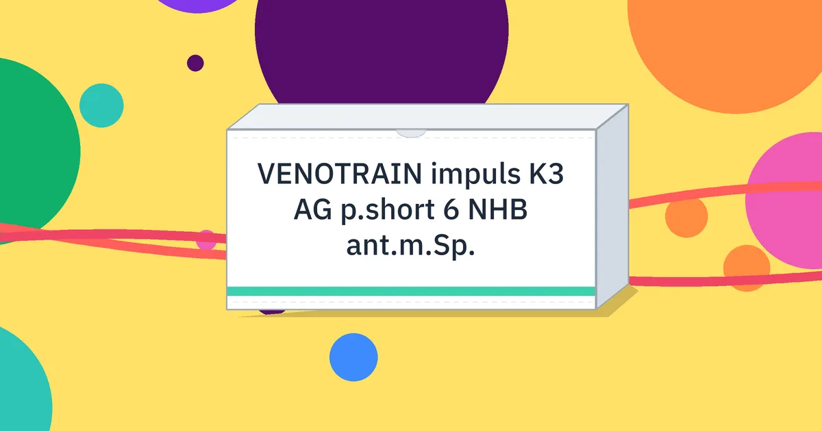Symbolbild: Packung mit der Aufschrift VENOTRAIN impuls K3 AG p.short 6 NHB ant.m.Sp. (PZN 15216013) – Verfügbarkeit und Bezug in Apotheken in Frankfurt am Main