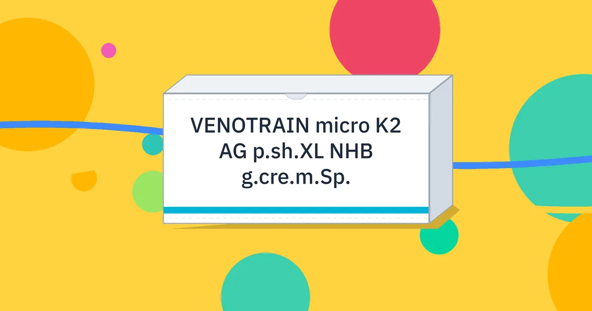 Symbolbild: Packung mit der Aufschrift VENOTRAIN micro K2 AG p.sh.XL NHB g.cre.m.Sp. (PZN 05999095) – Verfügbarkeit und Bezug in Apotheken in Frankfurt am Main
