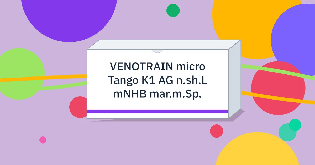 Symbolbild: Packung mit der Aufschrift VENOTRAIN micro Tango K1 AG n.sh.L mNHB mar.m.Sp. (PZN 17761370) – Verfügbarkeit und Bezug in Apotheken in Frankfurt am Main