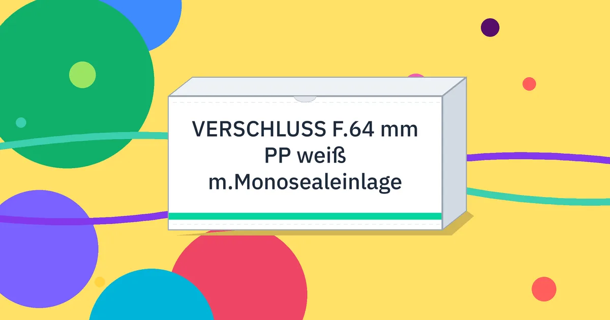 Symbolbild: Packung mit der Aufschrift VERSCHLUSS F.64 mm PP weiß m.Monosealeinlage (PZN 19433150) – Verfügbarkeit und Bezug in Apotheken in Frankfurt am Main