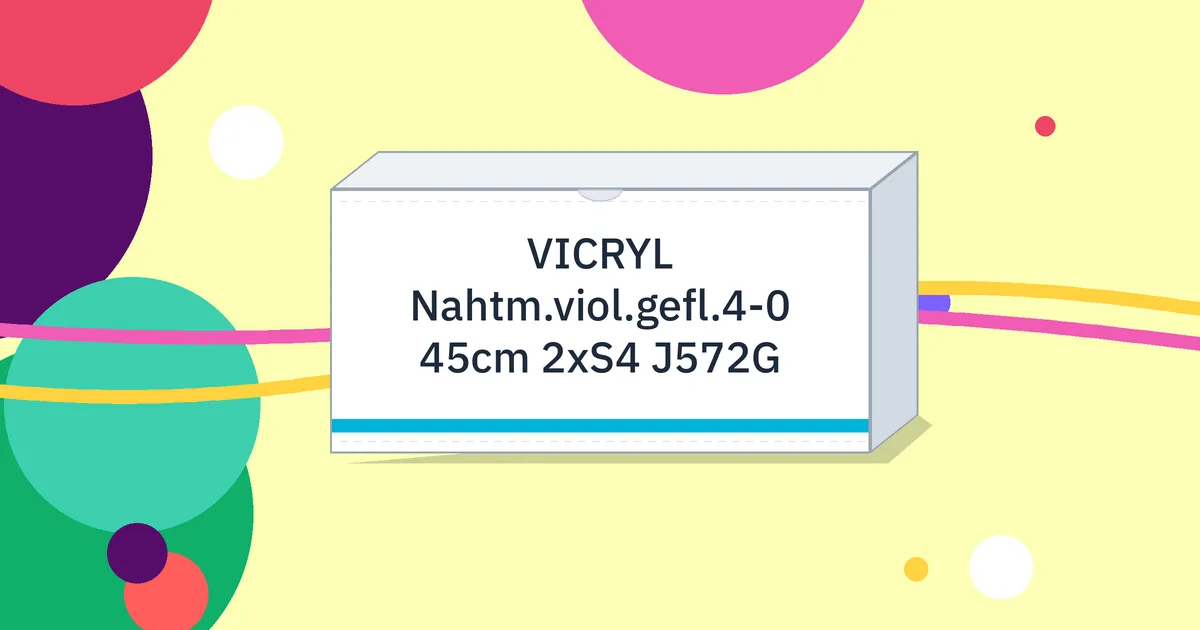 Symbolbild: Packung mit der Aufschrift VICRYL Nahtm.viol.gefl.4-0 45cm 2xS4 J572G (PZN 19884214) – Verfügbarkeit und Bezug in Apotheken in Frankfurt am Main