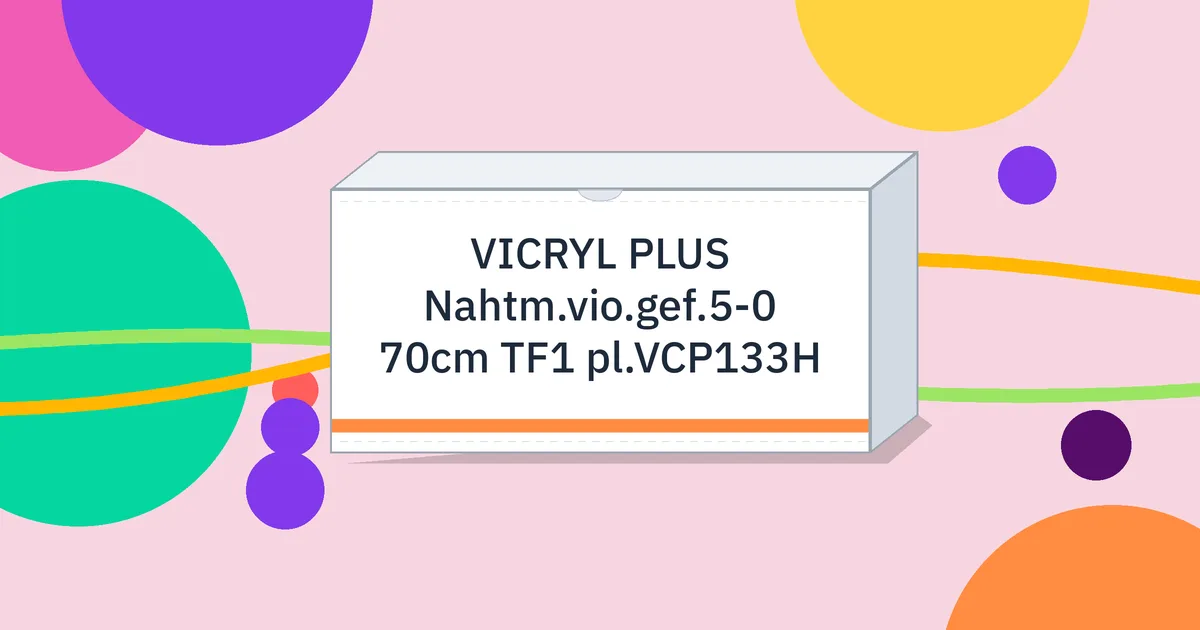 Symbolbild: Packung mit der Aufschrift VICRYL PLUS Nahtm.vio.gef.5-0 70cm TF1 pl.VCP133H (PZN 20173895) – Verfügbarkeit und Bezug in Apotheken in Frankfurt am Main