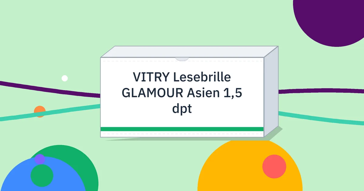 Symbolbild: Packung mit der Aufschrift VITRY Lesebrille GLAMOUR Asien 1,5 dpt (PZN 15623209) – Verfügbarkeit und Bezug in Apotheken in Frankfurt am Main