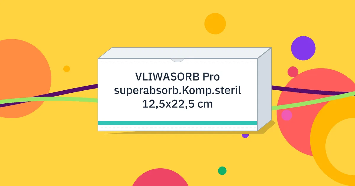 Symbolbild: Packung mit der Aufschrift VLIWASORB Pro superabsorb.Komp.steril 12,5x22,5 cm (PZN 15431734) – Verfügbarkeit und Bezug in Apotheken in Frankfurt am Main