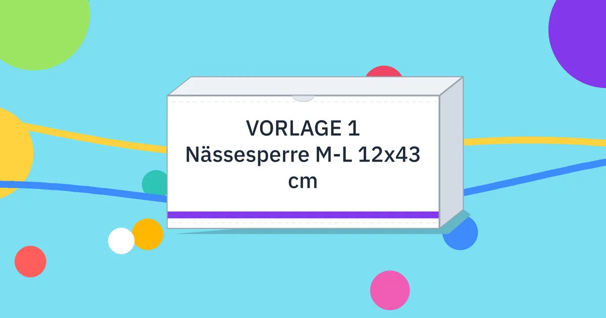 Symbolbild: Packung mit der Aufschrift VORLAGE 1 Nässesperre M-L 12x43 cm (PZN 09282939) – Verfügbarkeit und Bezug in Apotheken in Frankfurt am Main