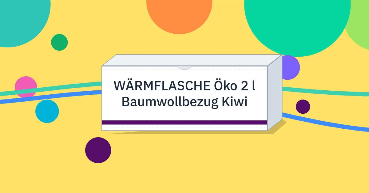 Symbolbild: Packung mit der Aufschrift WÄRMFLASCHE Öko 2 l Baumwollbezug Kiwi (PZN 16791179) – Verfügbarkeit und Bezug in Apotheken in Frankfurt am Main