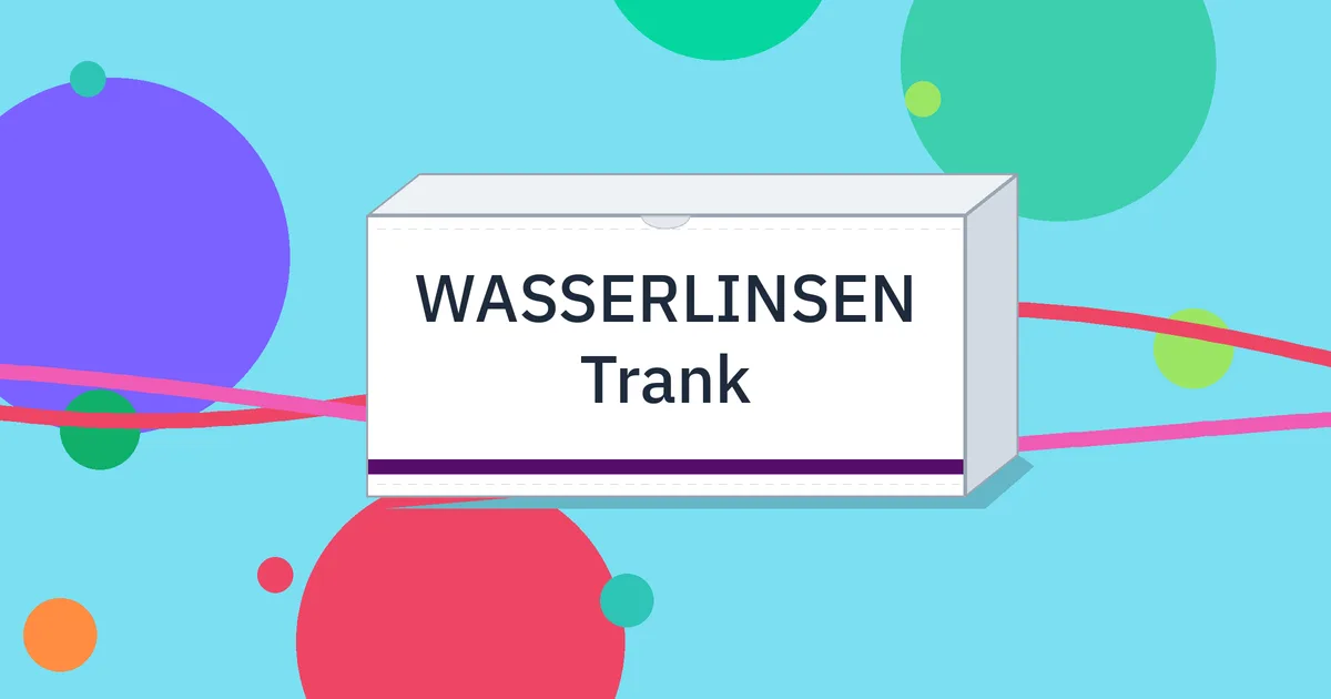 Symbolbild: Packung mit der Aufschrift WASSERLINSEN Trank (PZN 17281977) – Verfügbarkeit und Bezug in Apotheken in Frankfurt am Main
