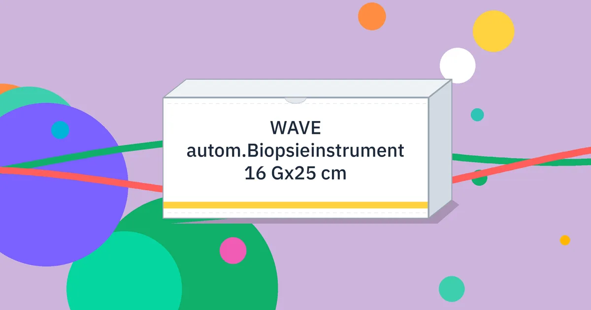 Symbolbild: Packung mit der Aufschrift WAVE autom.Biopsieinstrument 16 Gx25 cm (PZN 19529996) – Verfügbarkeit und Bezug in Apotheken in Frankfurt am Main