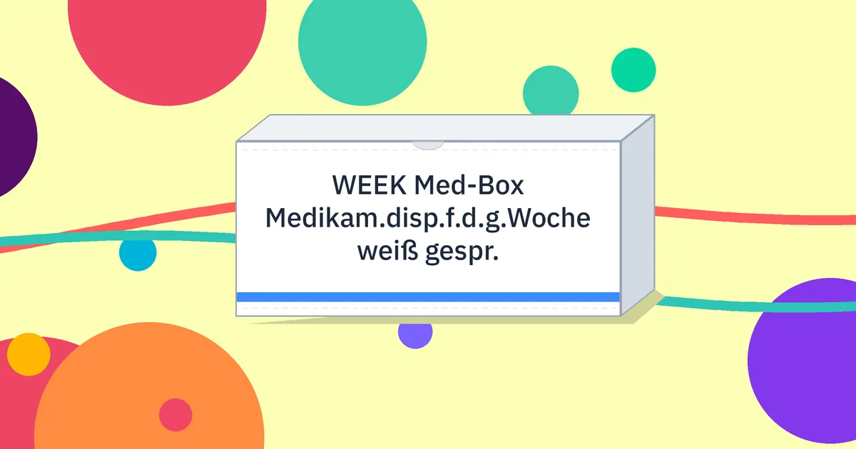 Symbolbild: Packung mit der Aufschrift WEEK Med-Box Medikam.disp.f.d.g.Woche weiß gespr. (PZN 00222338) – Verfügbarkeit und Bezug in Apotheken in Frankfurt am Main