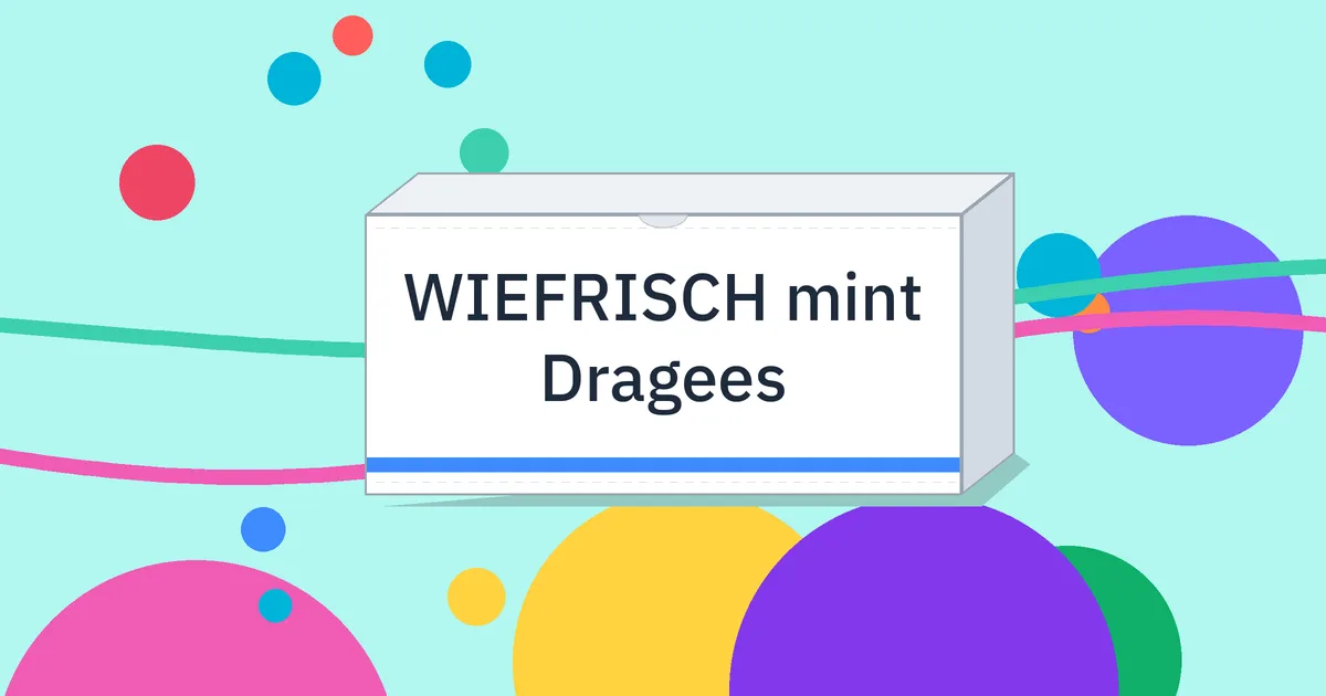 Symbolbild: Packung mit der Aufschrift WIEFRISCH mint Dragees (PZN 03886932) – Verfügbarkeit und Bezug in Apotheken in Frankfurt am Main