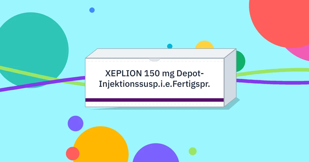 Symbolbild: Packung mit der Aufschrift XEPLION 150 mg Depot-Injektionssusp.i.e.Fertigspr. (PZN 18783787) – Verfügbarkeit und Bezug in Apotheken in Frankfurt am Main