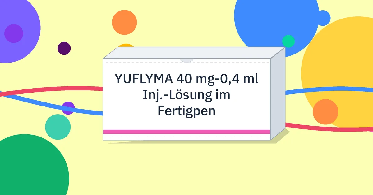 Symbolbild: Packung mit der Aufschrift YUFLYMA 40 mg-0,4 ml Inj.-Lösung im Fertigpen (PZN 18454836) – Verfügbarkeit und Bezug in Apotheken in Frankfurt am Main