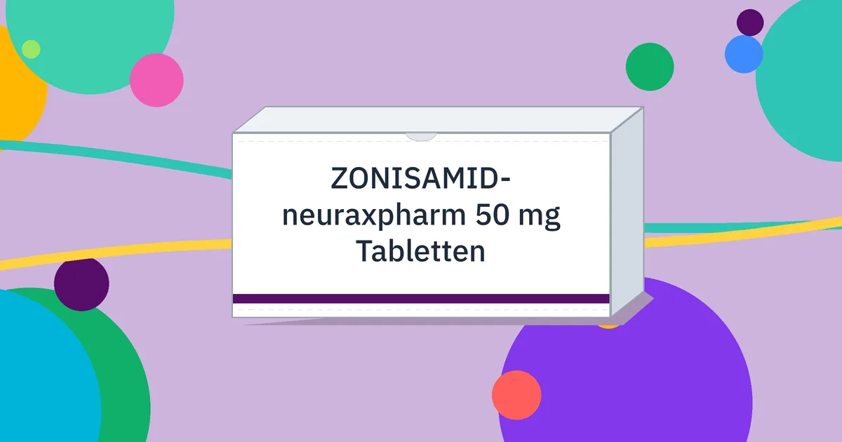 Symbolbild: Packung mit der Aufschrift ZONISAMID-neuraxpharm 50 mg Tabletten (PZN 18135700) – Verfügbarkeit und Bezug in Apotheken in Frankfurt am Main