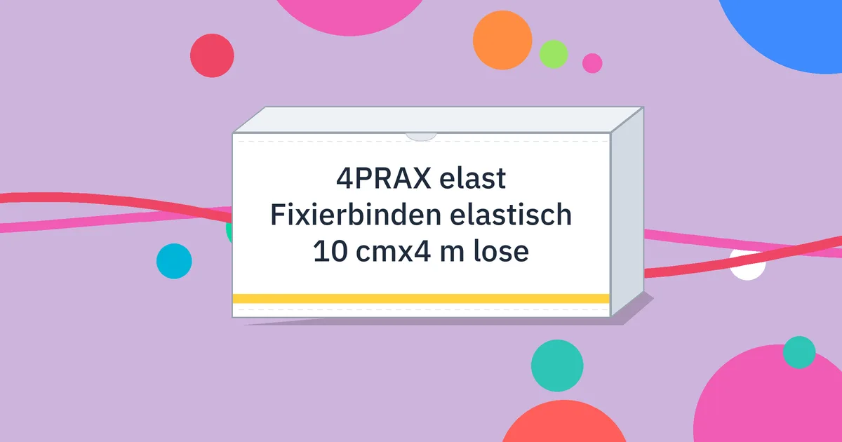 Symbolbild: Packung mit der Aufschrift 4PRAX elast Fixierbinden elastisch 10 cmx4 m lose (PZN 20230021) – Verfügbarkeit und Bezug in Apotheken in Frankfurt am Main