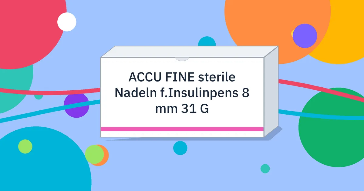 Symbolbild: Packung mit der Aufschrift ACCU FINE sterile Nadeln f.Insulinpens 8 mm 31 G (PZN 12772558) – Verfügbarkeit und Bezug in Apotheken in Frankfurt am Main