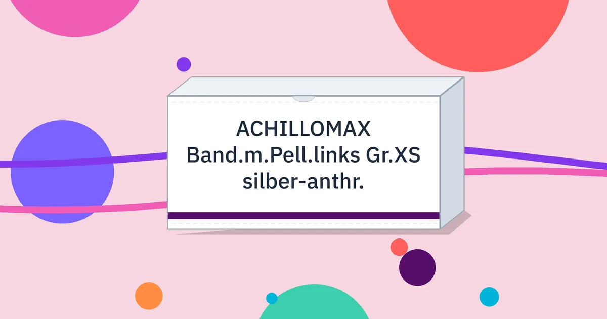 Symbolbild: Packung mit der Aufschrift ACHILLOMAX Band.m.Pell.links Gr.XS silber-anthr. (PZN 11565633) – Verfügbarkeit und Bezug in Apotheken in Frankfurt am Main