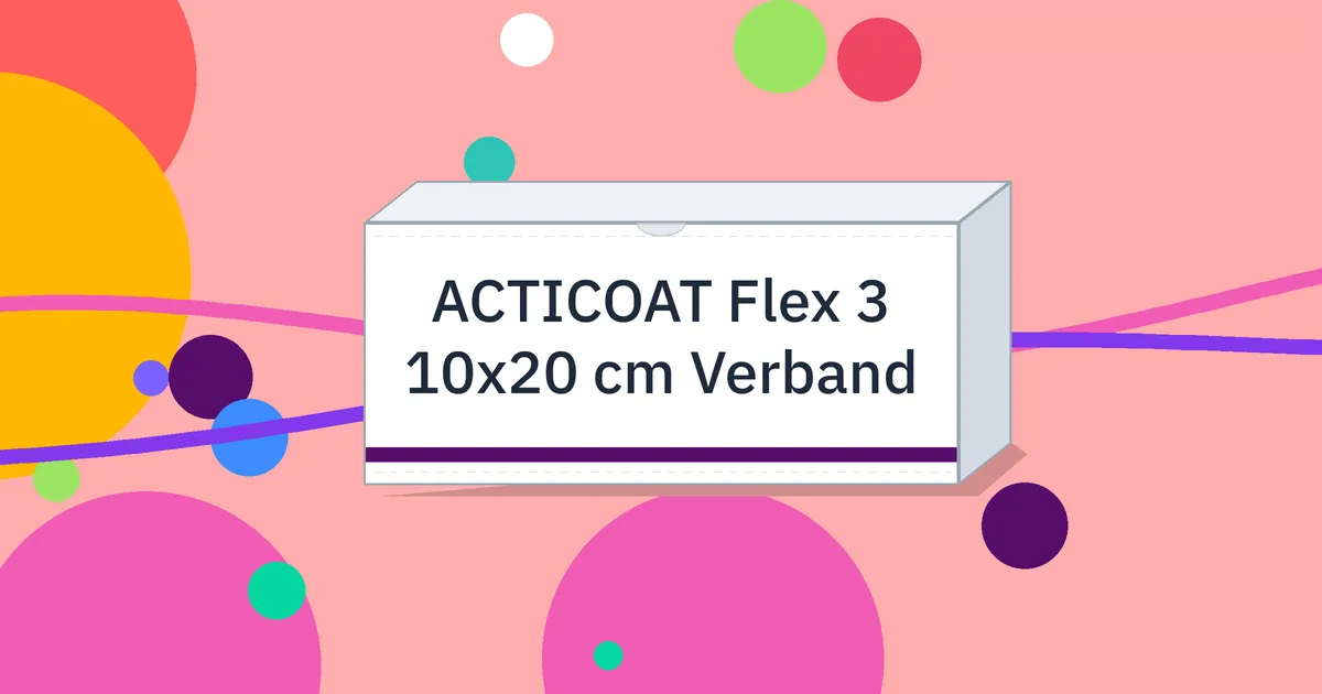 Symbolbild: Packung mit der Aufschrift ACTICOAT Flex 3 10x20 cm Verband (PZN 17516699) – Verfügbarkeit und Bezug in Apotheken in Frankfurt am Main