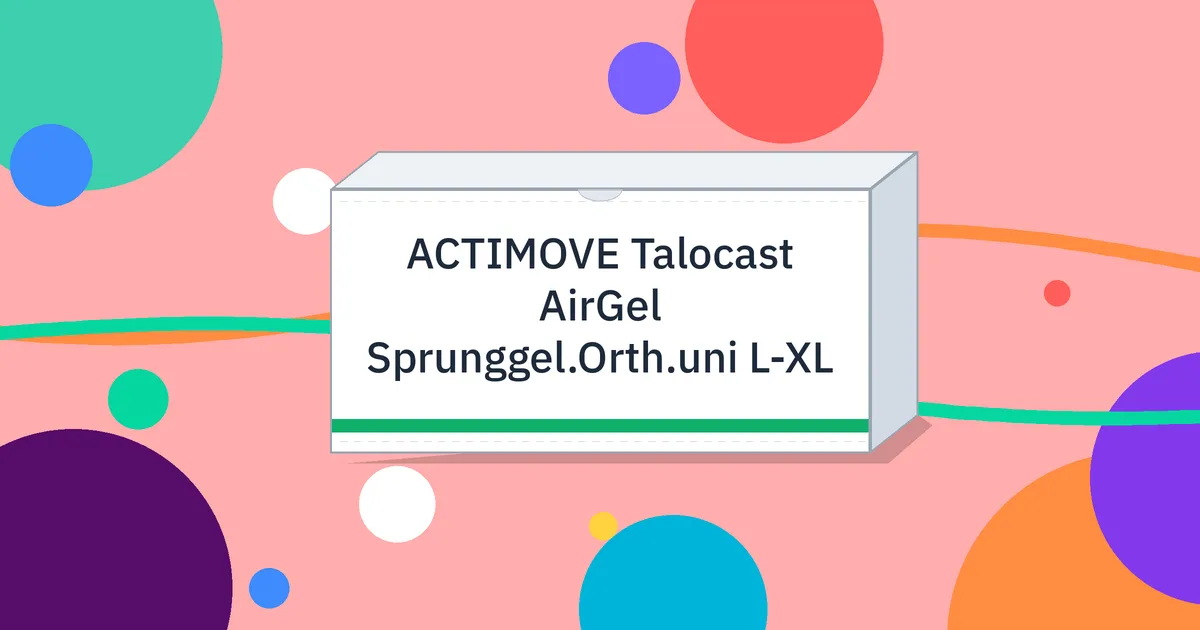 Symbolbild: Packung mit der Aufschrift ACTIMOVE Talocast AirGel Sprunggel.Orth.uni L-XL (PZN 17949375) – Verfügbarkeit und Bezug in Apotheken in Frankfurt am Main