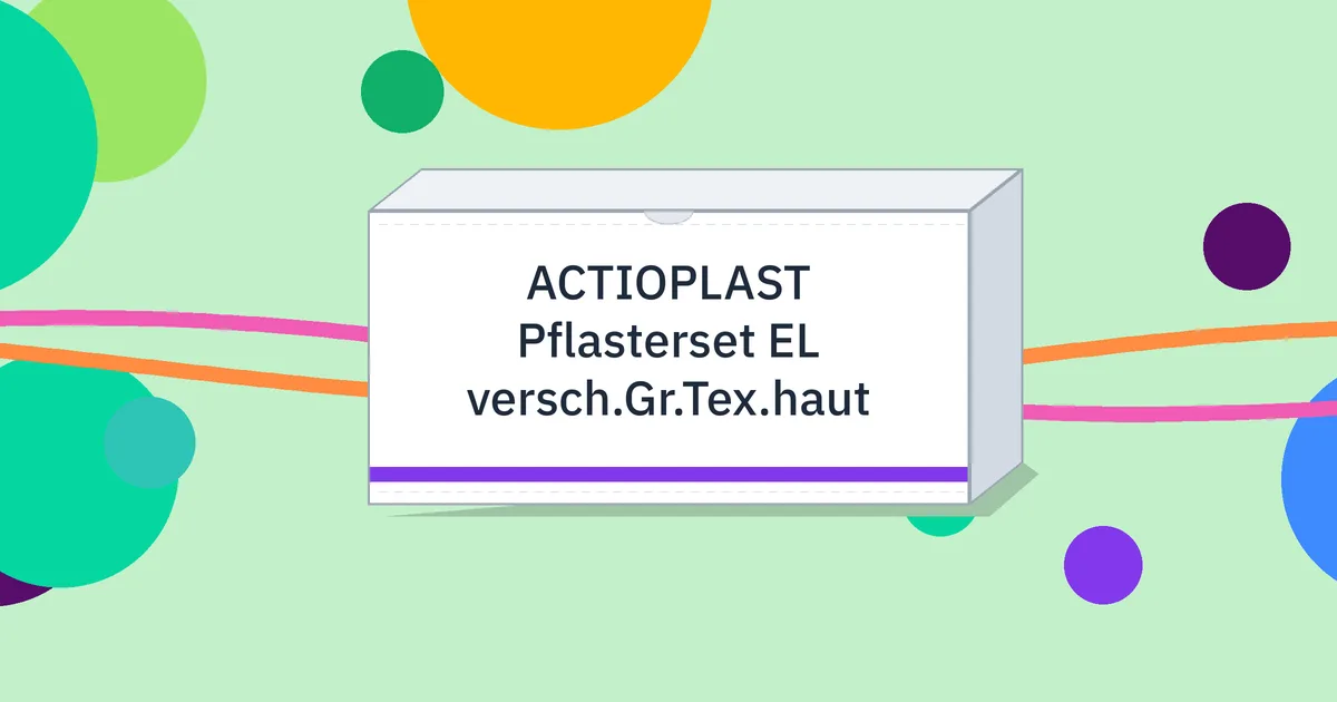 Symbolbild: Packung mit der Aufschrift ACTIOPLAST Pflasterset EL versch.Gr.Tex.haut (PZN 05905042) – Verfügbarkeit und Bezug in Apotheken in Frankfurt am Main