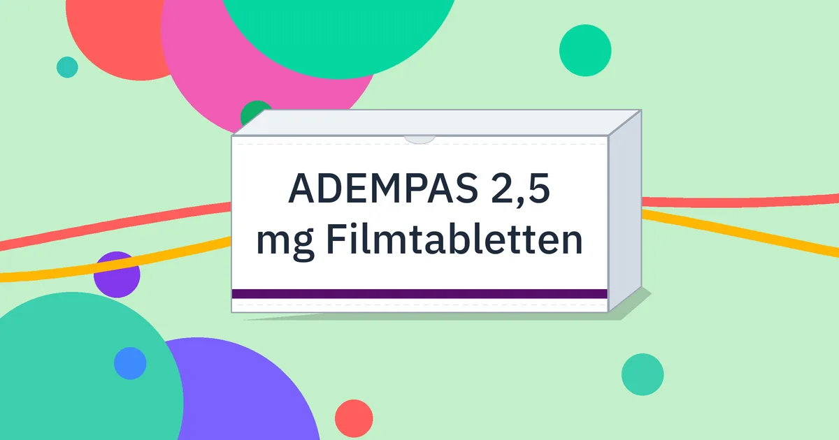 Symbolbild: Packung mit der Aufschrift ADEMPAS 2,5 mg Filmtabletten (PZN 10002922) – Verfügbarkeit und Bezug in Apotheken in Frankfurt am Main