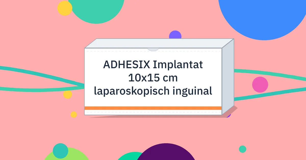 Symbolbild: Packung mit der Aufschrift ADHESIX Implantat 10x15 cm laparoskopisch inguinal (PZN 04013407) – Verfügbarkeit und Bezug in Apotheken in Frankfurt am Main