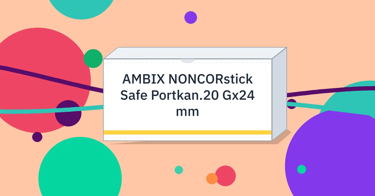Symbolbild: Packung mit der Aufschrift AMBIX NONCORstick Safe Portkan.20 Gx24 mm (PZN 18747550) – Verfügbarkeit und Bezug in Apotheken in Frankfurt am Main