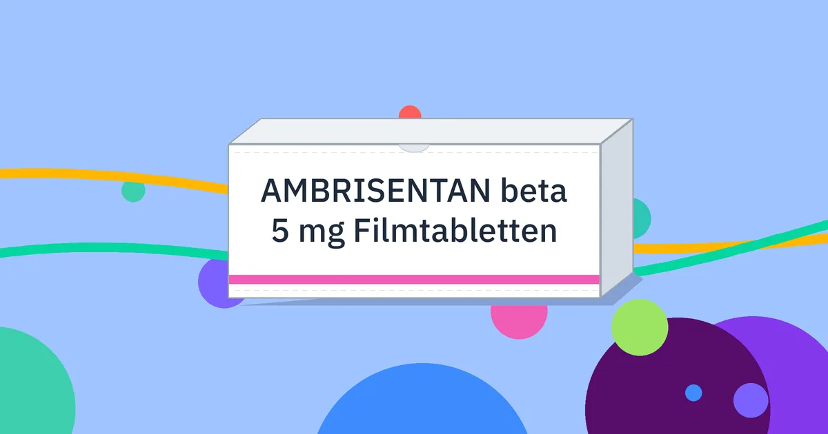 Symbolbild: Packung mit der Aufschrift AMBRISENTAN beta 5 mg Filmtabletten (PZN 15638228) – Verfügbarkeit und Bezug in Apotheken in Frankfurt am Main