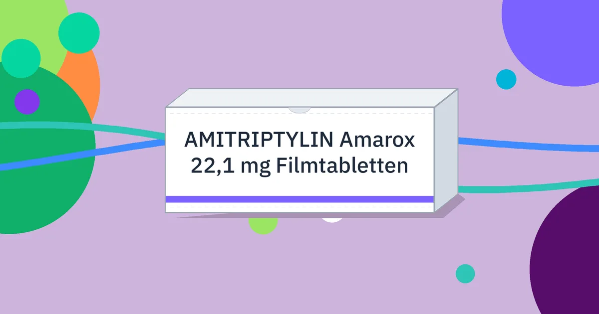 Symbolbild: Packung mit der Aufschrift AMITRIPTYLIN Amarox 22,1 mg Filmtabletten (PZN 19276443) – Verfügbarkeit und Bezug in Apotheken in Frankfurt am Main