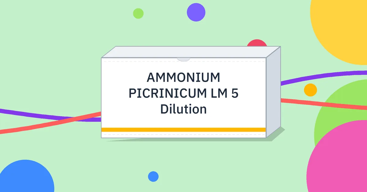 Symbolbild: Packung mit der Aufschrift AMMONIUM PICRINICUM LM 5 Dilution (PZN 13322633) – Verfügbarkeit und Bezug in Apotheken in Frankfurt am Main