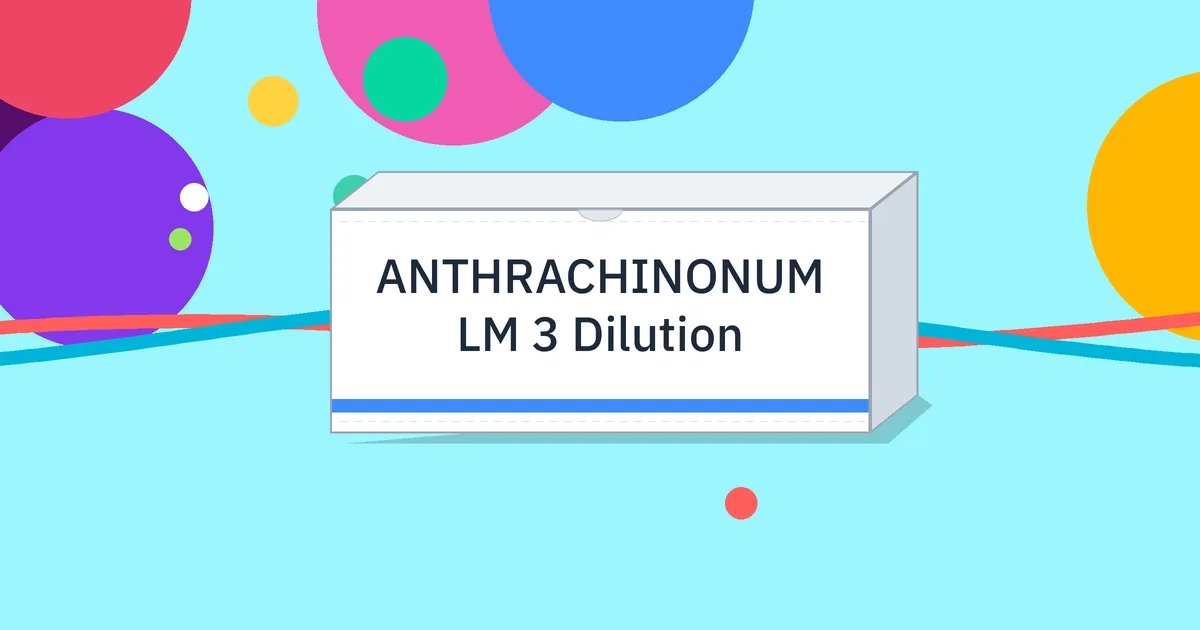 Symbolbild: Packung mit der Aufschrift ANTHRACHINONUM LM 3 Dilution (PZN 13370661) – Verfügbarkeit und Bezug in Apotheken in Frankfurt am Main