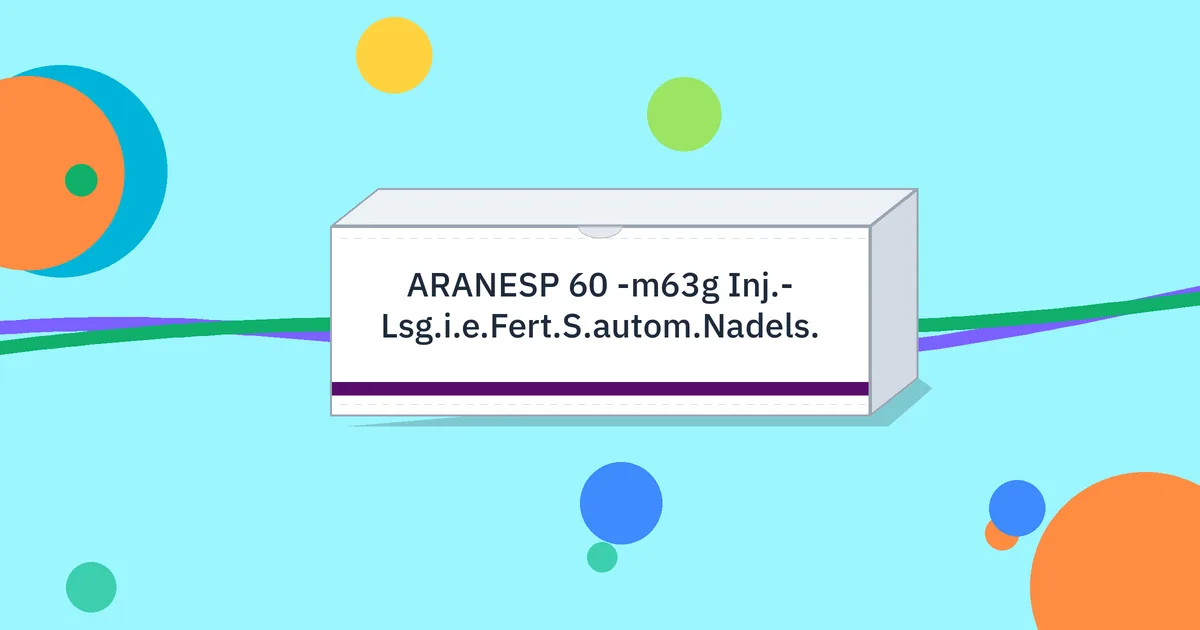 Symbolbild: Packung mit der Aufschrift ARANESP 60 -m63g Inj.-Lsg.i.e.Fert.S.autom.Nadels. (PZN 05380065) – Verfügbarkeit und Bezug in Apotheken in Frankfurt am Main