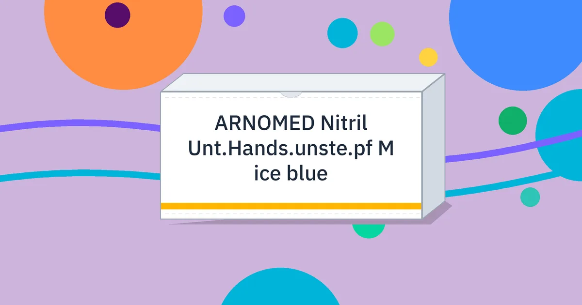 Symbolbild: Packung mit der Aufschrift ARNOMED Nitril Unt.Hands.unste.pf M ice blue (PZN 18136697) – Verfügbarkeit und Bezug in Apotheken in Frankfurt am Main