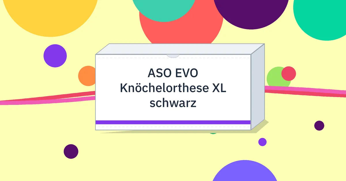 Symbolbild: Packung mit der Aufschrift ASO EVO Knöchelorthese XL schwarz (PZN 06432189) – Verfügbarkeit und Bezug in Apotheken in Frankfurt am Main