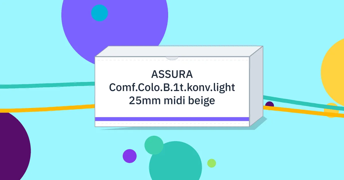 Symbolbild: Packung mit der Aufschrift ASSURA Comf.Colo.B.1t.konv.light 25mm midi beige (PZN 04011526) – Verfügbarkeit und Bezug in Apotheken in Frankfurt am Main