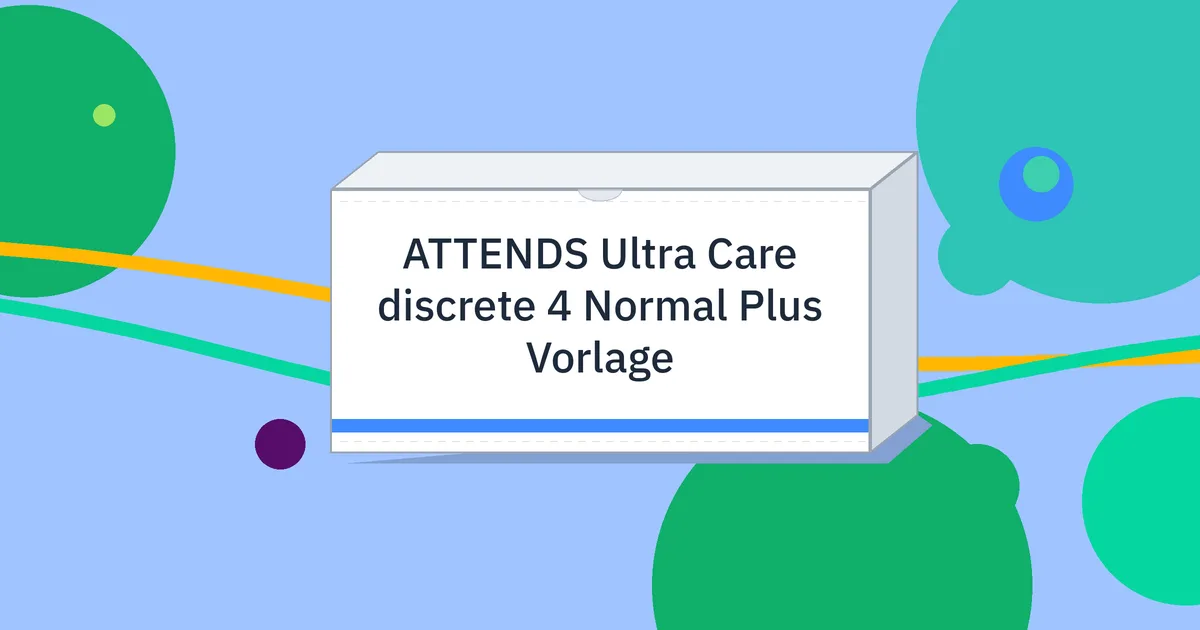Symbolbild: Packung mit der Aufschrift ATTENDS Ultra Care discrete 4 Normal Plus Vorlage (PZN 07478911) – Verfügbarkeit und Bezug in Apotheken in Frankfurt am Main