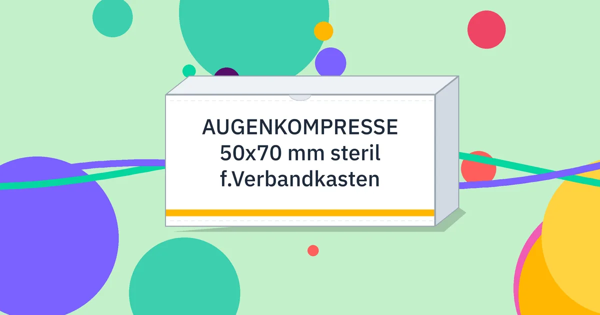 Symbolbild: Packung mit der Aufschrift AUGENKOMPRESSE 50x70 mm steril f.Verbandkasten (PZN 13058277) – Verfügbarkeit und Bezug in Apotheken in Frankfurt am Main