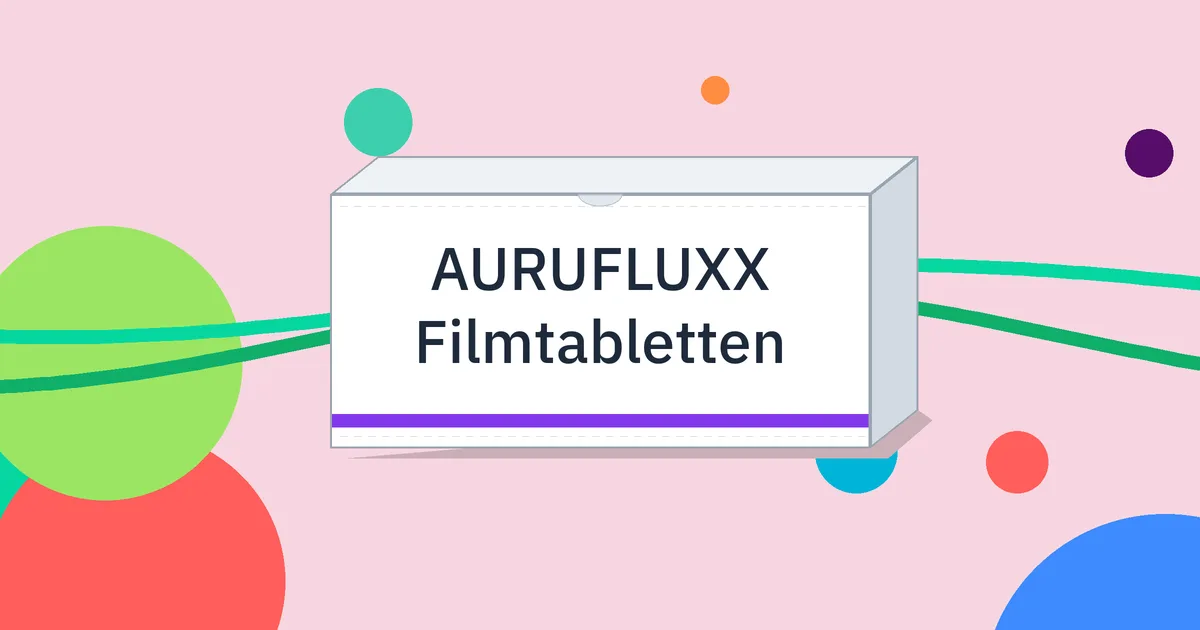 Symbolbild: Packung mit der Aufschrift AURUFLUXX Filmtabletten (PZN 12803141) – Verfügbarkeit und Bezug in Apotheken in Frankfurt am Main