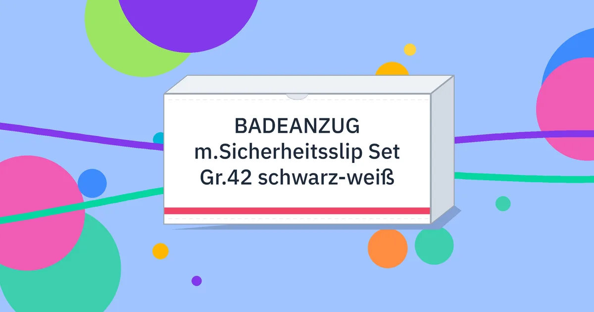 Symbolbild: Packung mit der Aufschrift BADEANZUG m.Sicherheitsslip Set Gr.42 schwarz-weiß (PZN 15263739) – Verfügbarkeit und Bezug in Apotheken in Frankfurt am Main