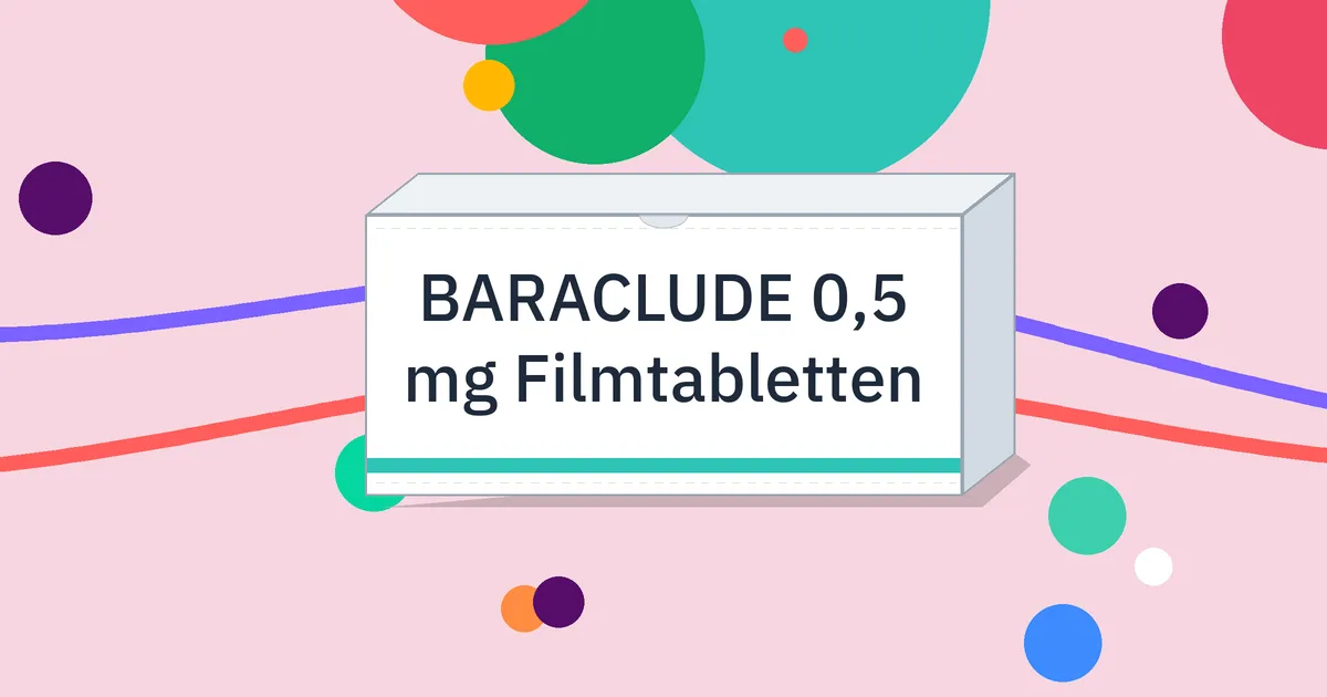 Symbolbild: Packung mit der Aufschrift BARACLUDE 0,5 mg Filmtabletten (PZN 11046896) – Verfügbarkeit und Bezug in Apotheken in Frankfurt am Main