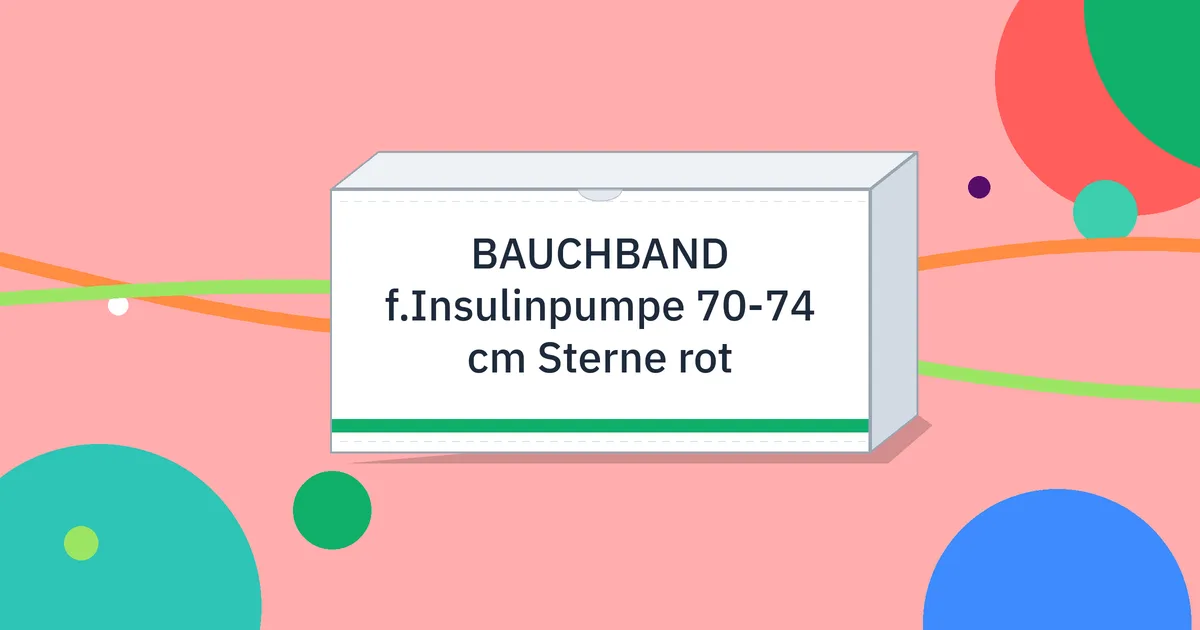Symbolbild: Packung mit der Aufschrift BAUCHBAND f.Insulinpumpe 70-74 cm Sterne rot (PZN 16510275) – Verfügbarkeit und Bezug in Apotheken in Frankfurt am Main